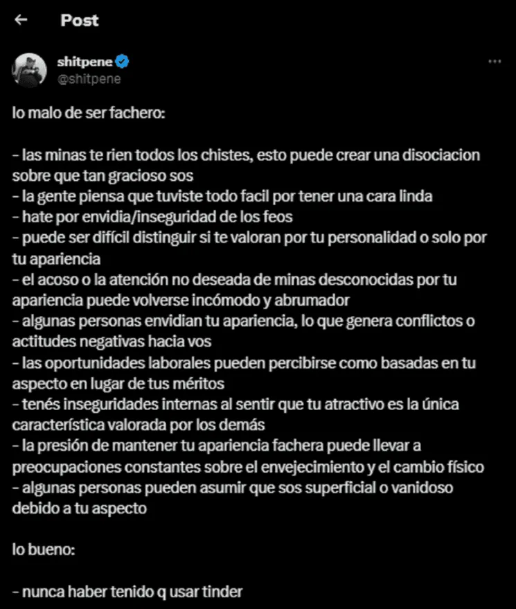 Joven enumeró los “problemas” de ser “fachero” y lo liquidaron en ...